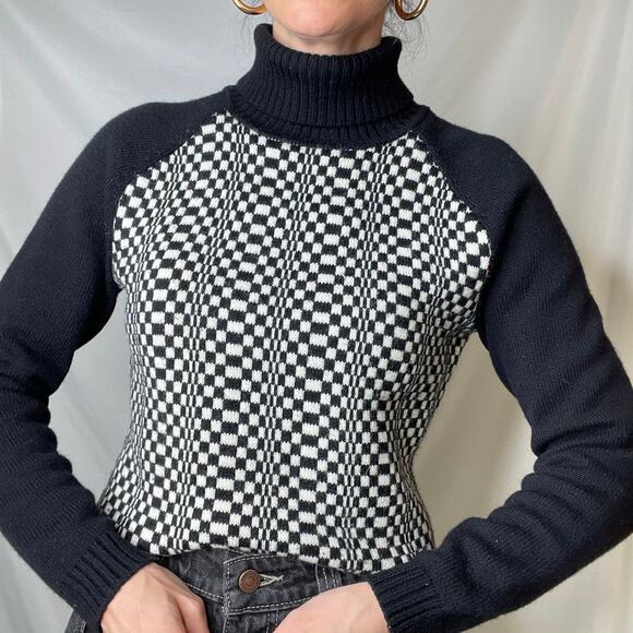 Vintage | Sweaters | Vintage Y2k Op Art Checkered Turtleneck Sweater ...